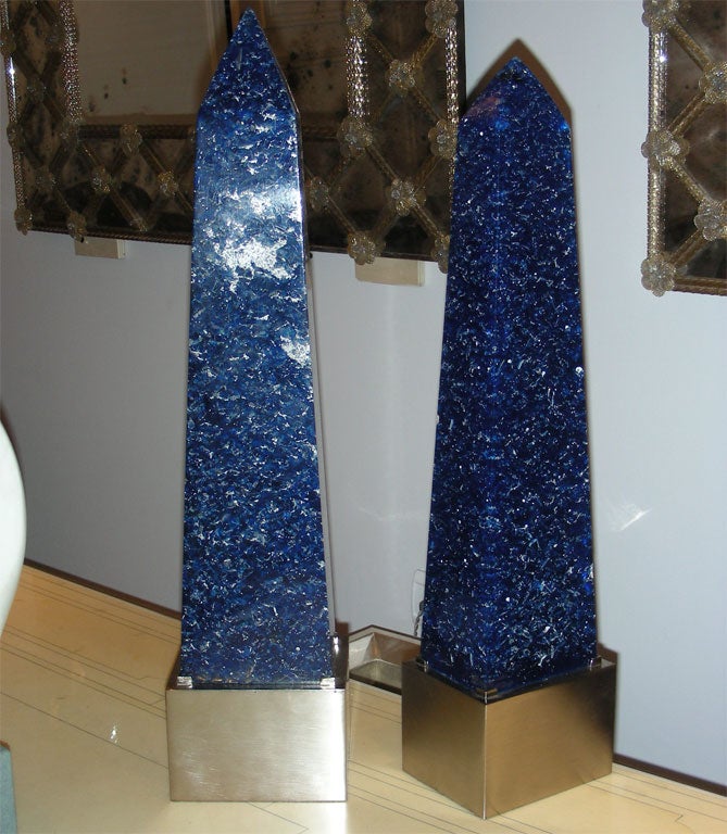 Two 1970s Blue Lighted Obelisks by Pierre Giraudon For Sale at 1stDibs