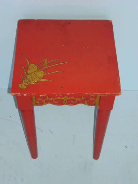 Small Square Red Painted Side Table with Pineapple Motif For Sale at ...