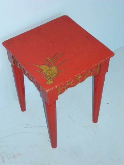 Small Square Red Painted Side Table with Pineapple Motif For Sale at ...