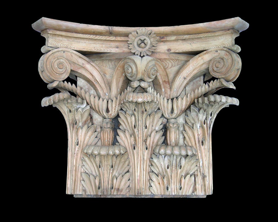ITALIAN NEO-CLASSICAL CARVED PINE CORINTHIAN PILASTER CAPITAL at 1stDibs