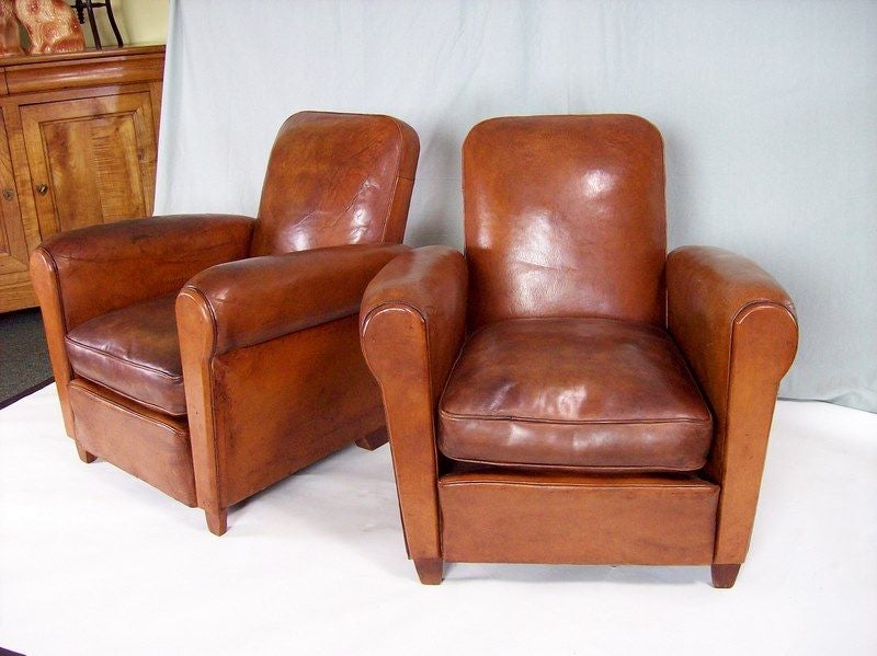 Pair of Small Deco Leather Club Chairs at 1stDibs