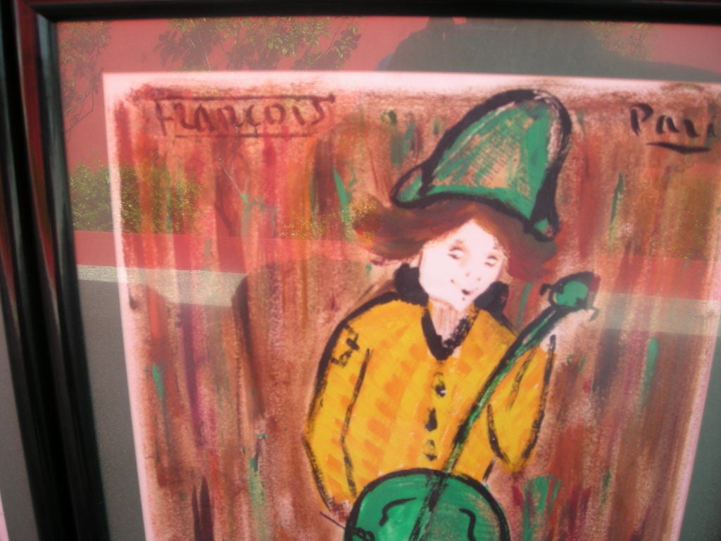 Pair Framed Water Color Clowns Signed by Francois Paris at 1stDibs ...