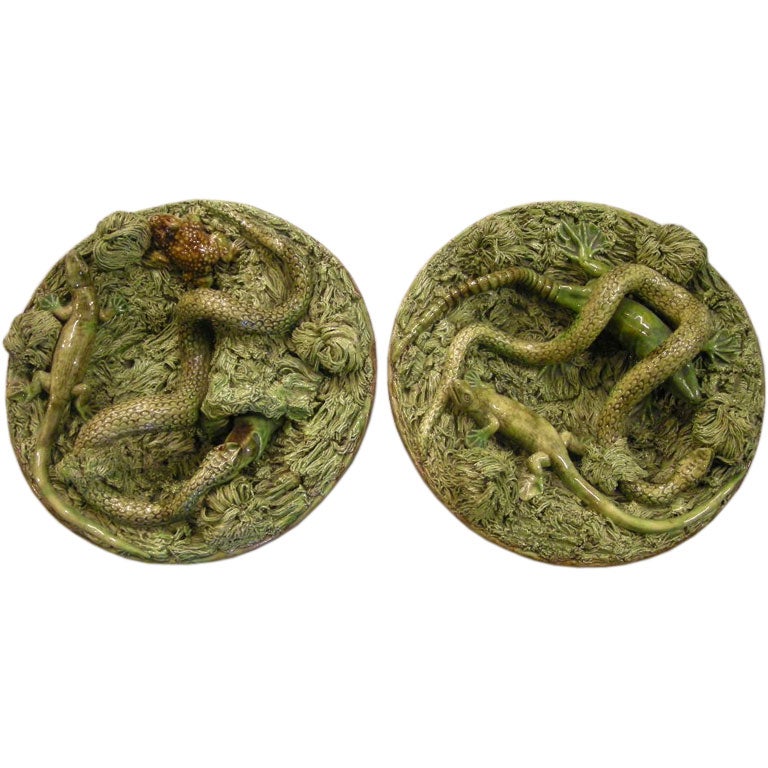 Pair 19th Century Majolica Palissy Plates at 1stDibs