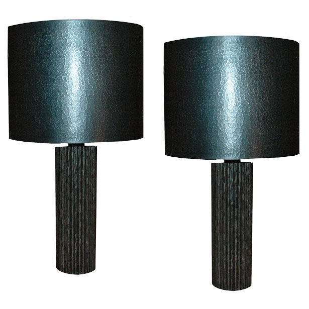 Pair of Sculptural Metal Lamps with Metal Shades at 1stDibs
