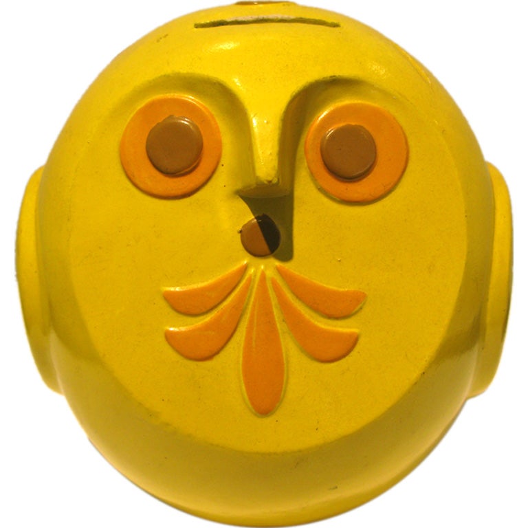 Vintage Yellow Ceramic Owl Bank at 1stDibs