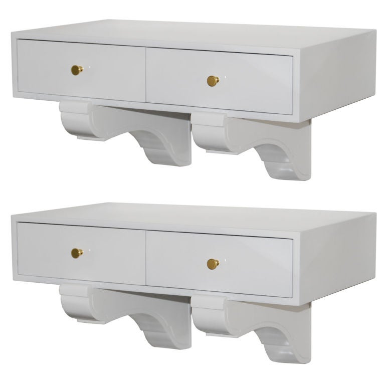 Pair of White Lacquer Wall Hung Consoles at 1stDibs