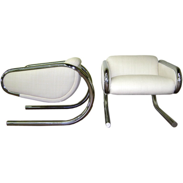 Roger Sprunger for Dunbar Cantilever Chrome Chairs in Silk at 1stDibs