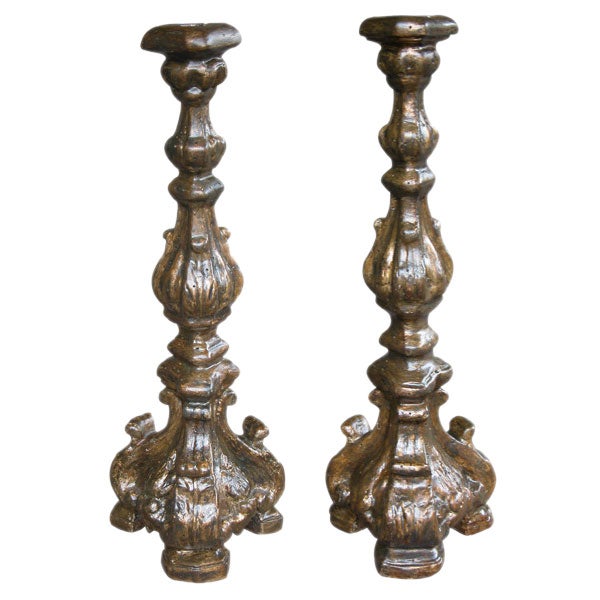A Handsome Pair of Italian Baroque Baluster-Form Candlesticks at 1stDibs