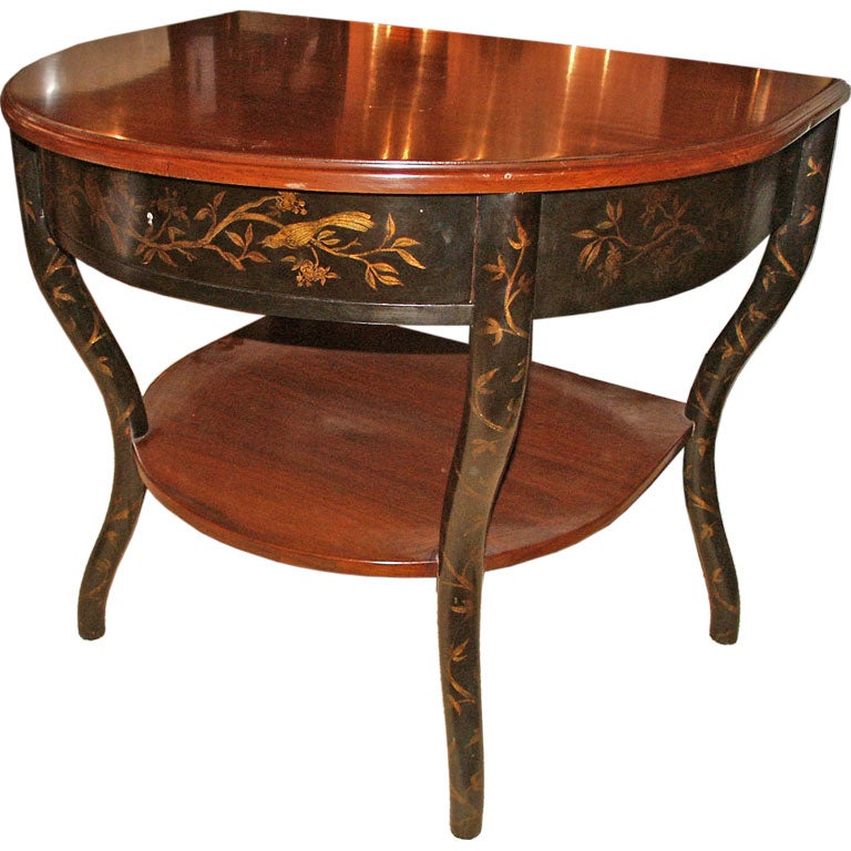 D Shaped Table with Walnut Top and Chinoiserie decoration at 1stDibs