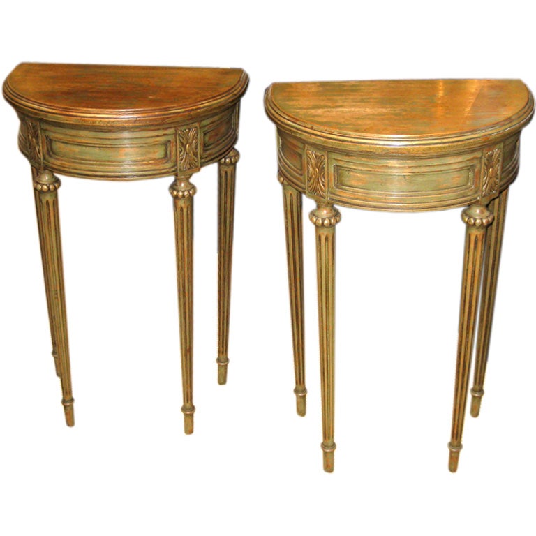 Charming Small Pair of Demilune Tables at 1stDibs