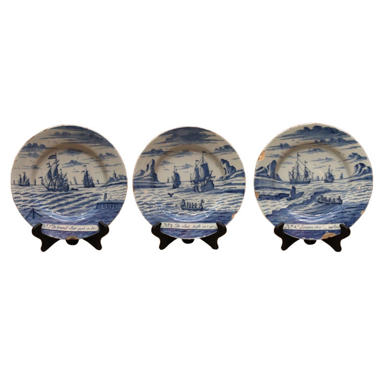 Three Delft 'Greenland Whaling' Series Plates at 1stDibs