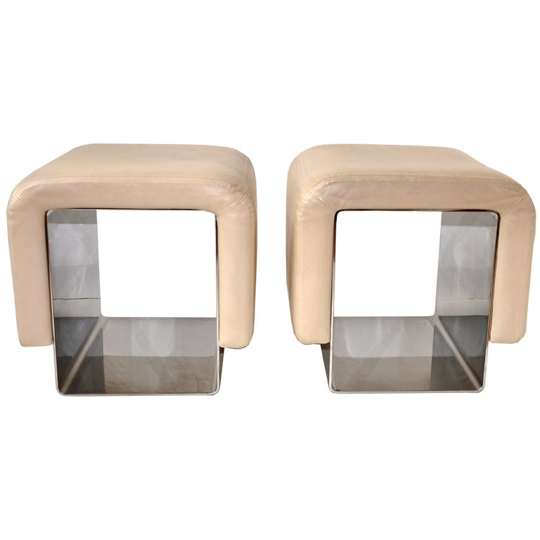 Two Small Chrome and Leather Benches at 1stDibs | small leather benches