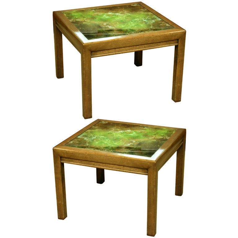 American Atmospheric Reverse Painted Glass Tables by Henredon For Sale ...