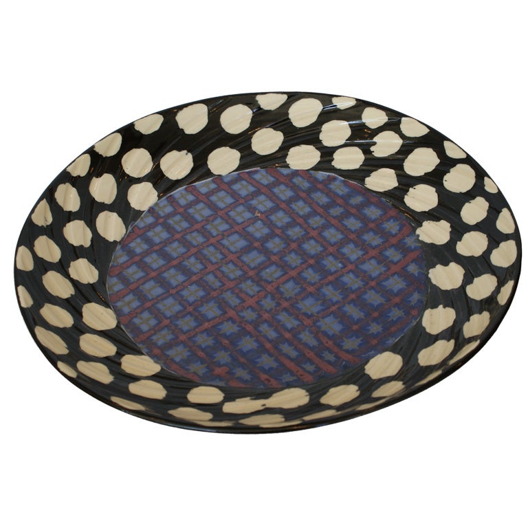 WoW-Color Galore -Large Hand Painted Ceramic Platter at 1stDibs