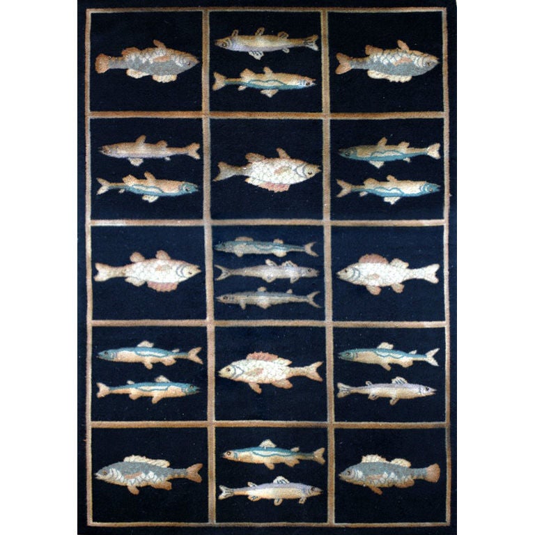 Room Size Hooked Rug of Sporting Fish at 1stDibs