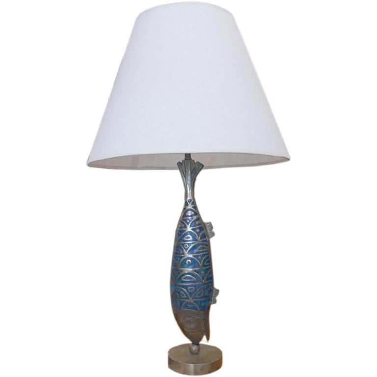 1950's Mexican Enamel And Brass Fish Lamp at 1stDibs