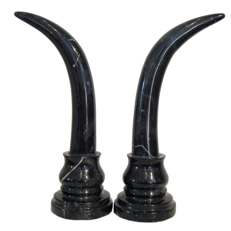 Pair of black marble horns at 1stDibs