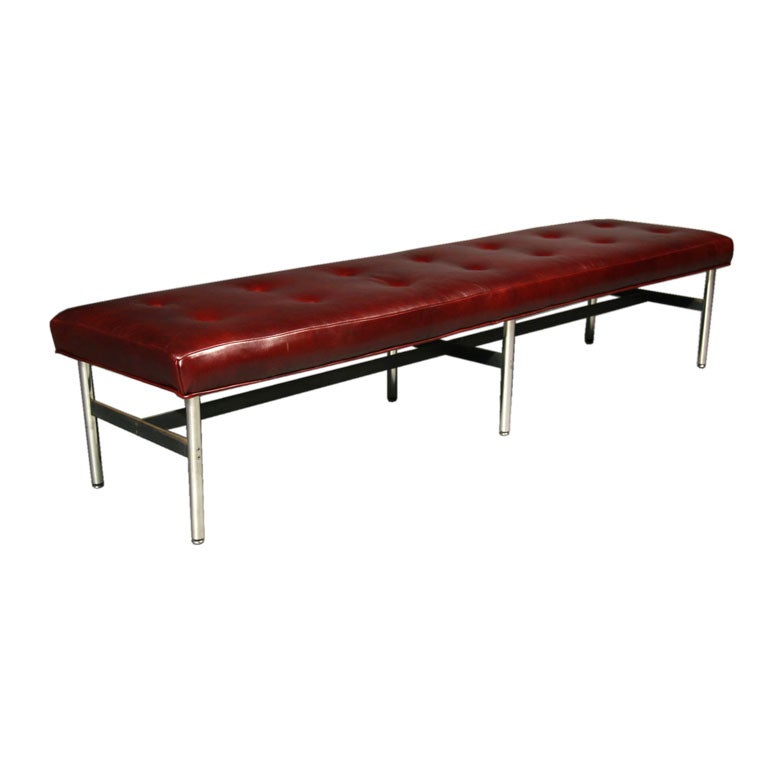 Tufted red leather bench by Laverne at 1stDibs