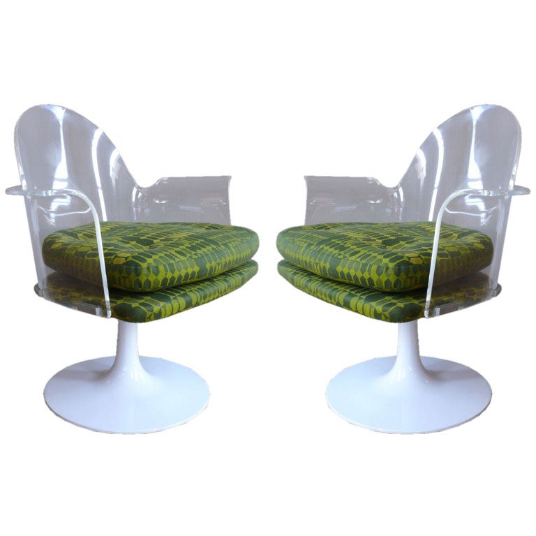 Pair of Lucite Swivel Chairs at 1stDibs