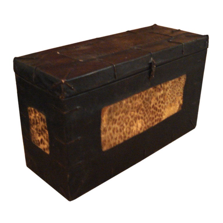 A Leather Tibetan Trunk with Leopard Skin Decoration at 1stDibs