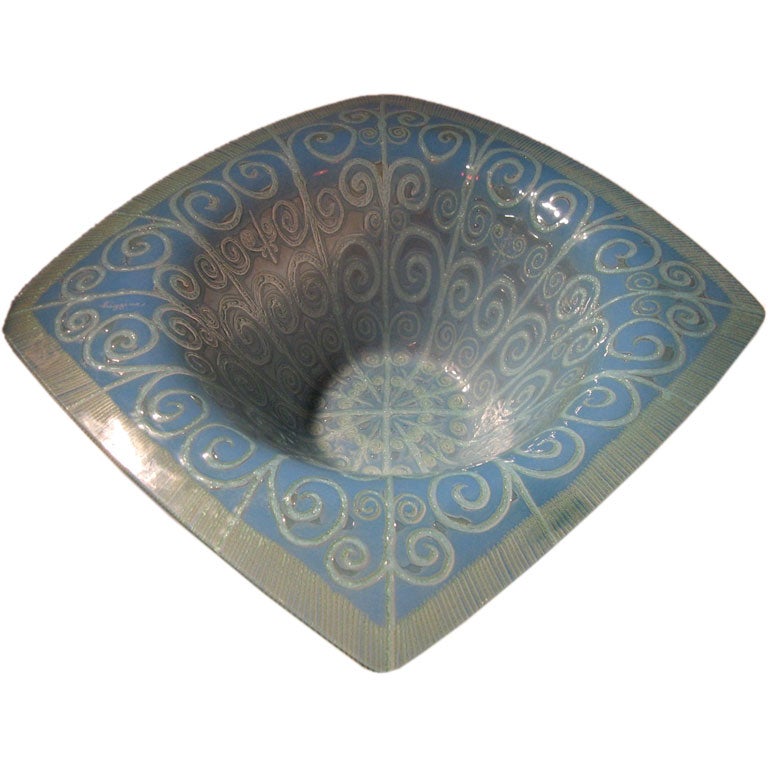 Higgins Glass Filigree Pattern Sloping Bowl at 1stDibs
