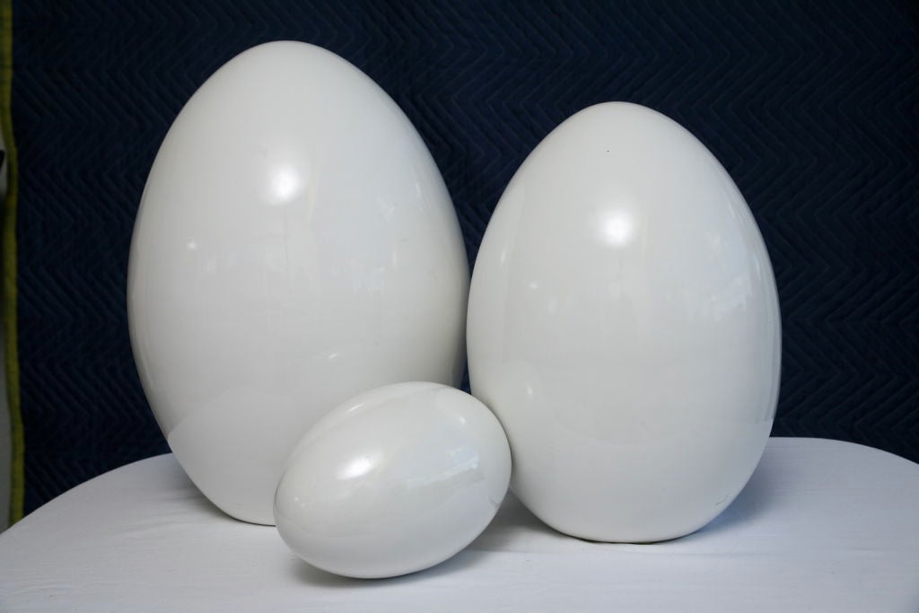 Set Three White Ceramic Eggs at 1stDibs