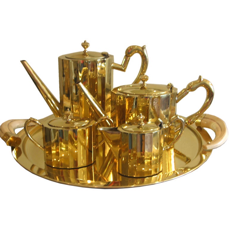 Five Piece Brass Tea/Coffee Set signed D.C. Phillips at 1stDibs