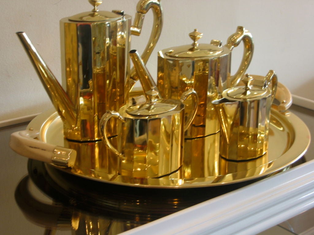 Five Piece Brass Tea/Coffee Set signed D.C. Phillips at 1stdibs