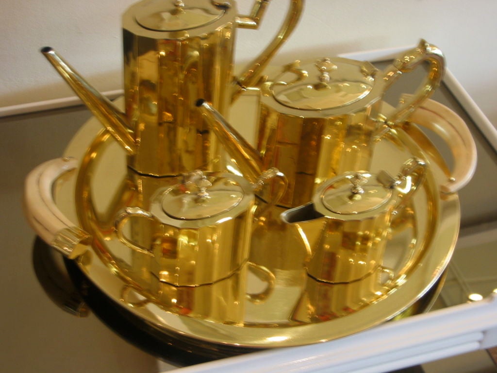Five Piece Brass Tea/Coffee Set signed D.C. Phillips at 1stDibs