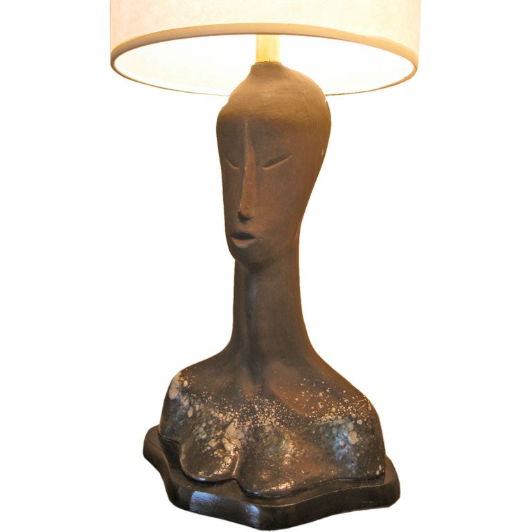 Black Ceramic Lamp in the style of Modigliani at 1stDibs