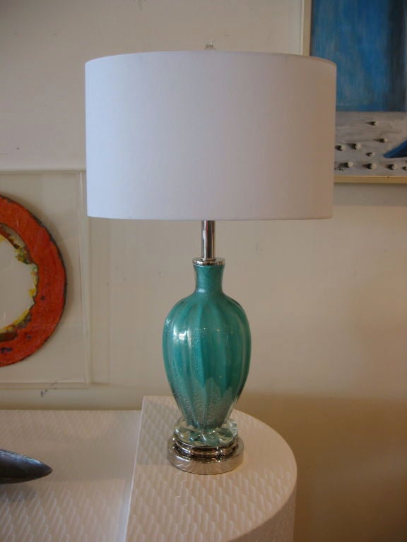 Turquoise Fluted Murano Glass Lamp at 1stDibs