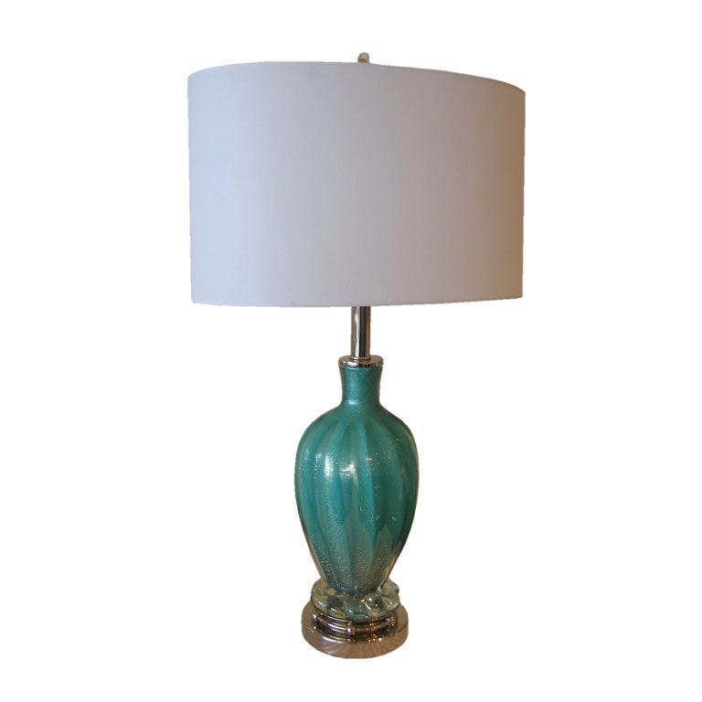 Turquoise Fluted Murano Glass Lamp at 1stDibs