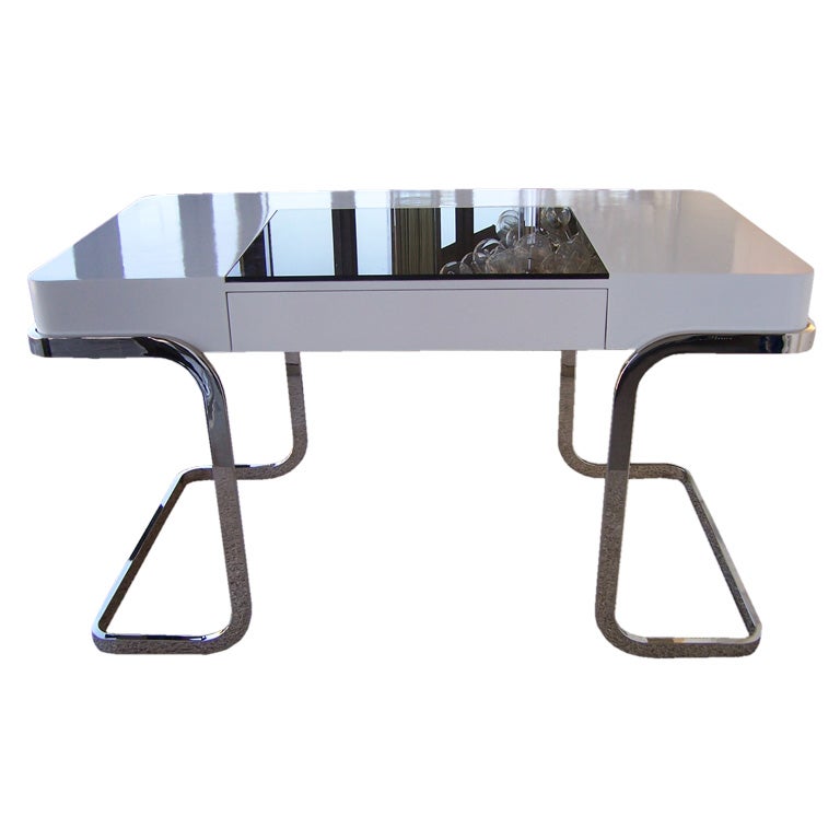 A High Gloss White Lacquered and Chrome Desk at 1stDibs