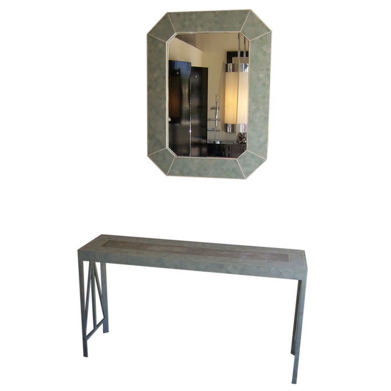 A Real Shagreen and Bone Top Console and Mirror at 1stDibs
