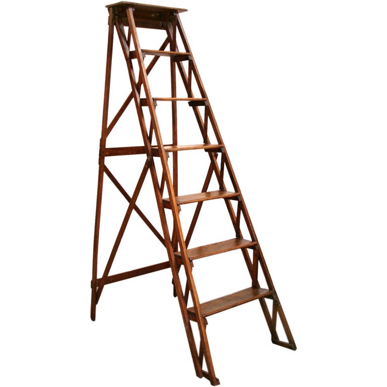 30's Italian Wooden Library Ladder at 1stDibs