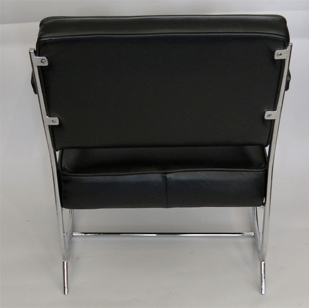 Rare Streamline Art Deco Chrome Chair and Ottoman in Black Leather at ...