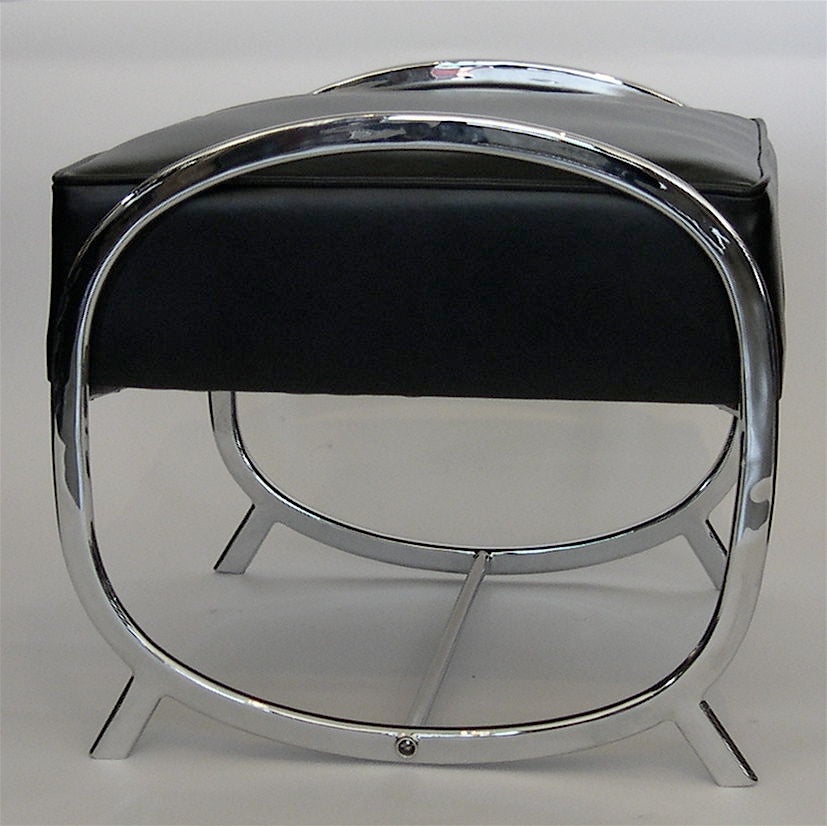 Rare Streamline Art Deco Chrome Chair and Ottoman in Black Leather at ...