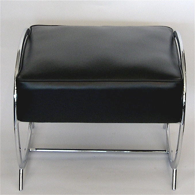 Rare Streamline Art Deco Chrome Chair and Ottoman in Black Leather at ...
