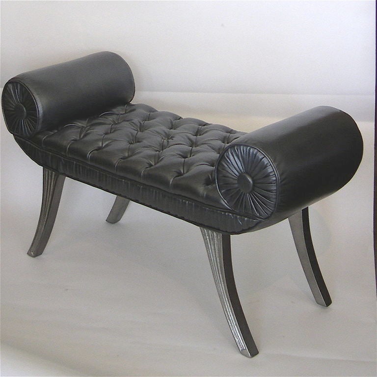 Exceptional Art Deco Bench in Silver Leaf and Pewter Leather at 1stDibs ...
