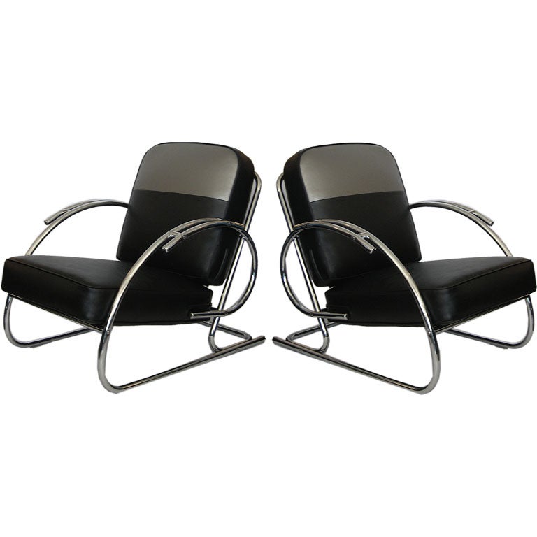 Pair of Streamline Moderne Art Deco Tubular Chrome Chairs at 1stDibs