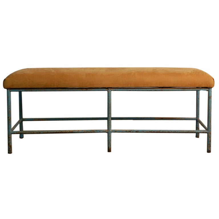Old painted steel and leather gym bench at 1stDibs