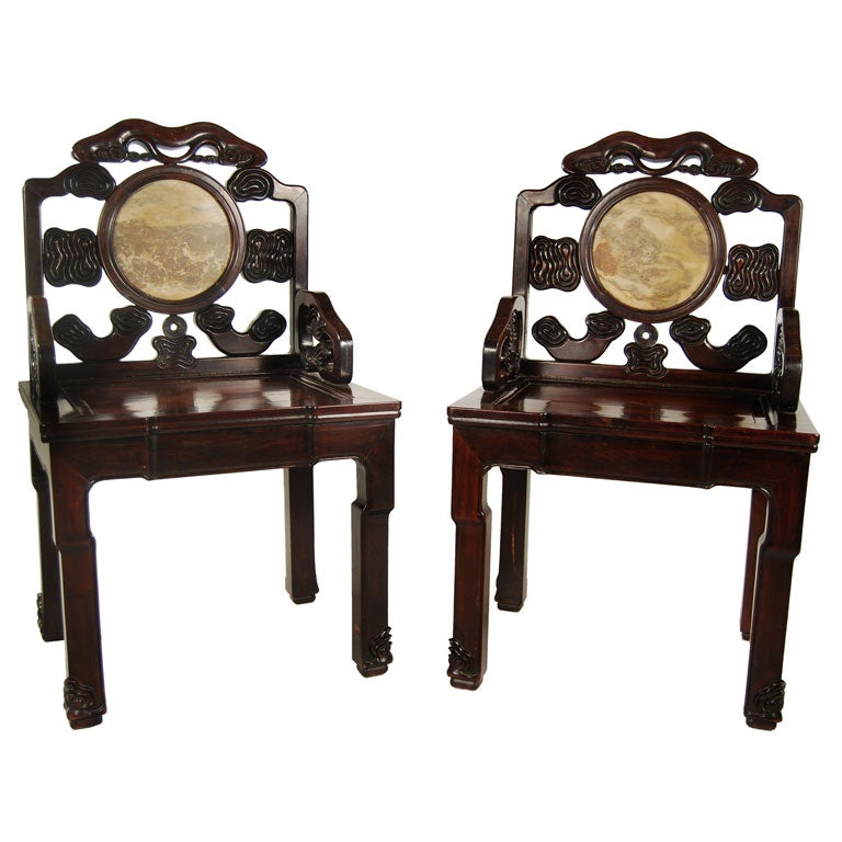 Pair of Chinese Stone Back Chairs at 1stDibs