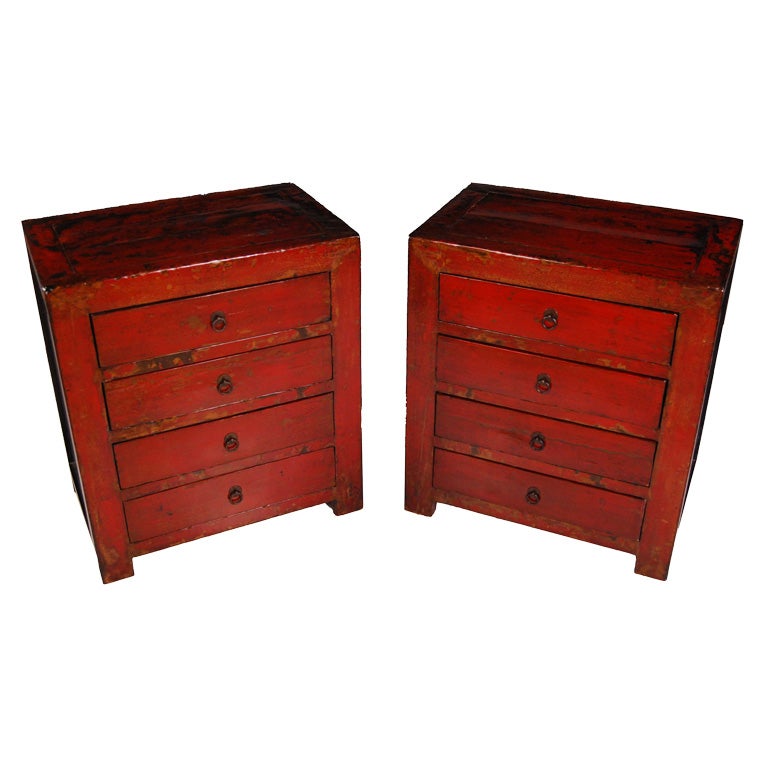 Pair of Red Lacquered Side Cabinets at 1stDibs