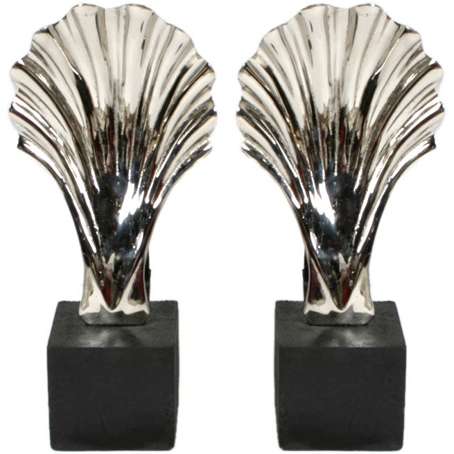 1940's Nickel on bronze Shell Andirons at 1stDibs