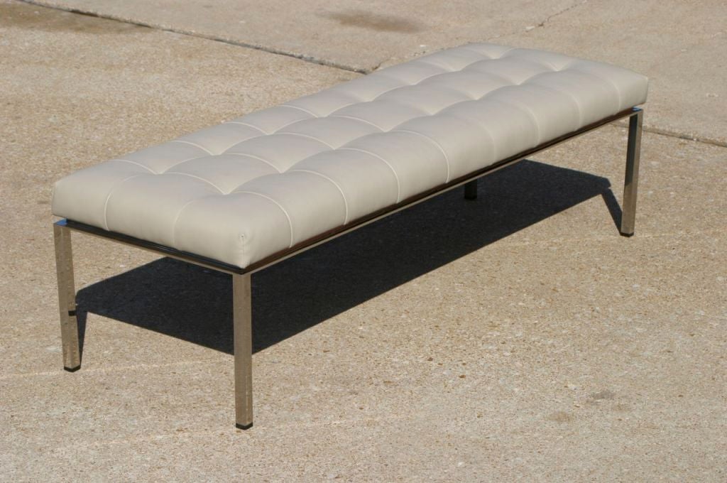 International style chrome bench with tufted leather seat at 1stDibs