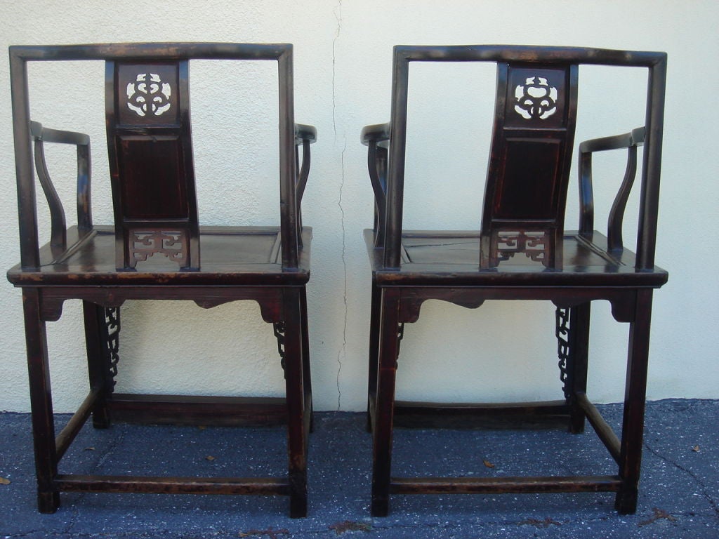 Pair of Ming Style Hardwood Arm Chairs at 1stDibs