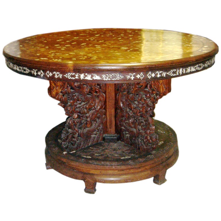 CENTER TABLE w/ detailed ivory inlay and rotating top at 1stDibs