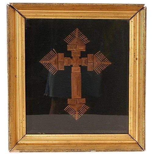 Large Tramp Art Style Framed Cross For Sale at 1stDibs