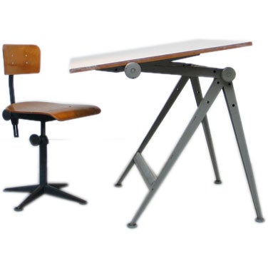 Industrial drafting table and chair at 1stDibs