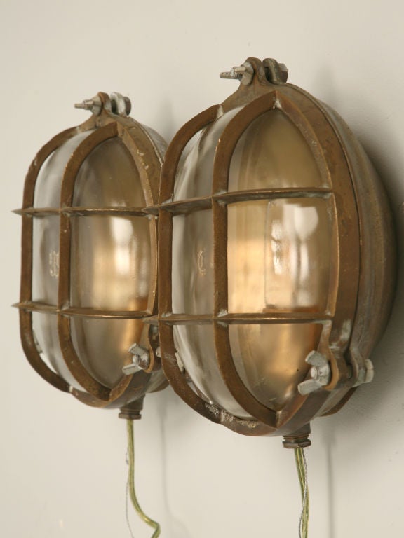 c.1920 Pair of Solid Bronze Ship Light Fixtures at 1stDibs